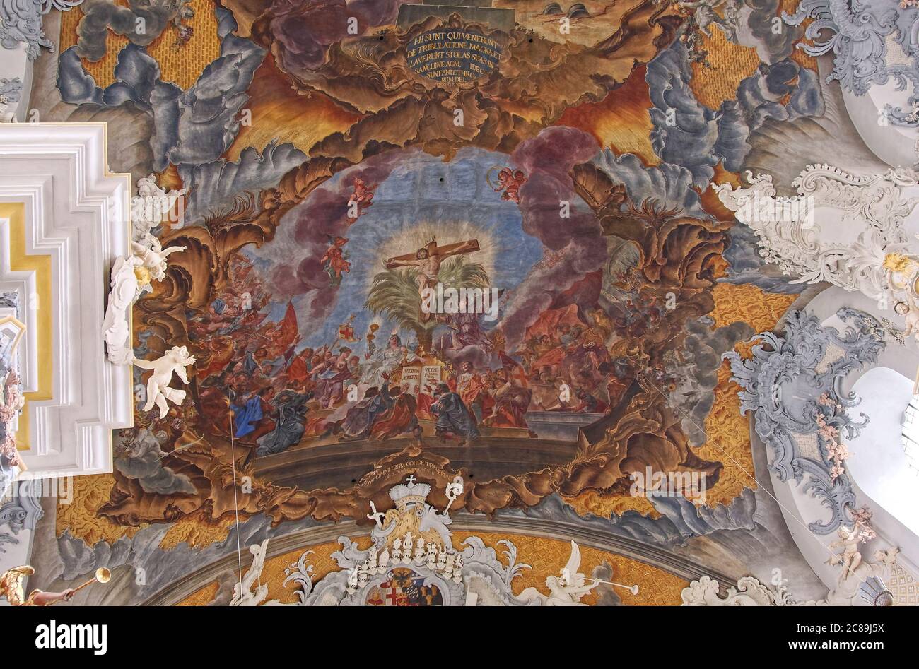 ceiling painting, Jesus' crucifixion, ornate, colorful, religious art ...