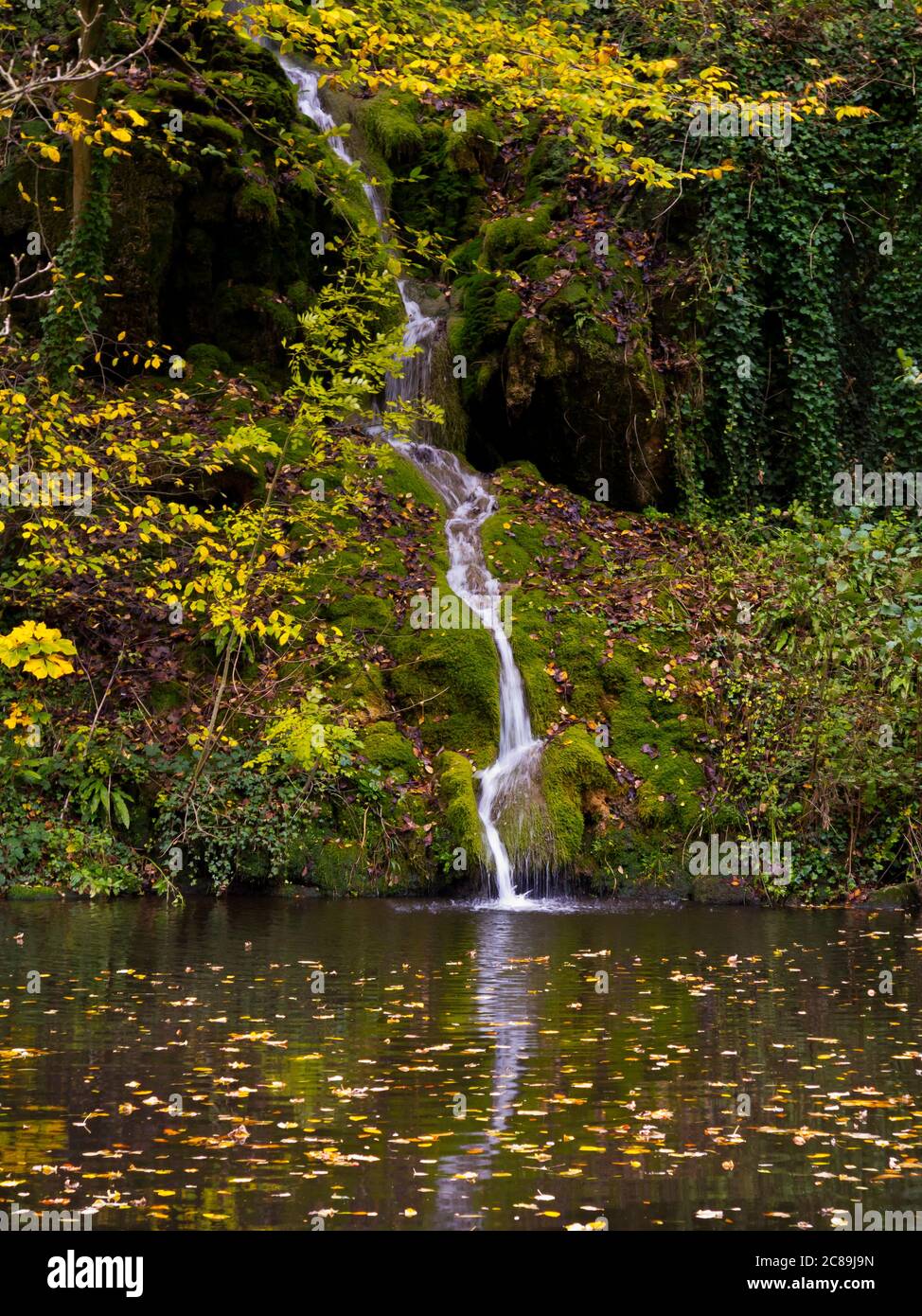 The Cascade waterfall and River Derwent with autumn colour in trees at ...