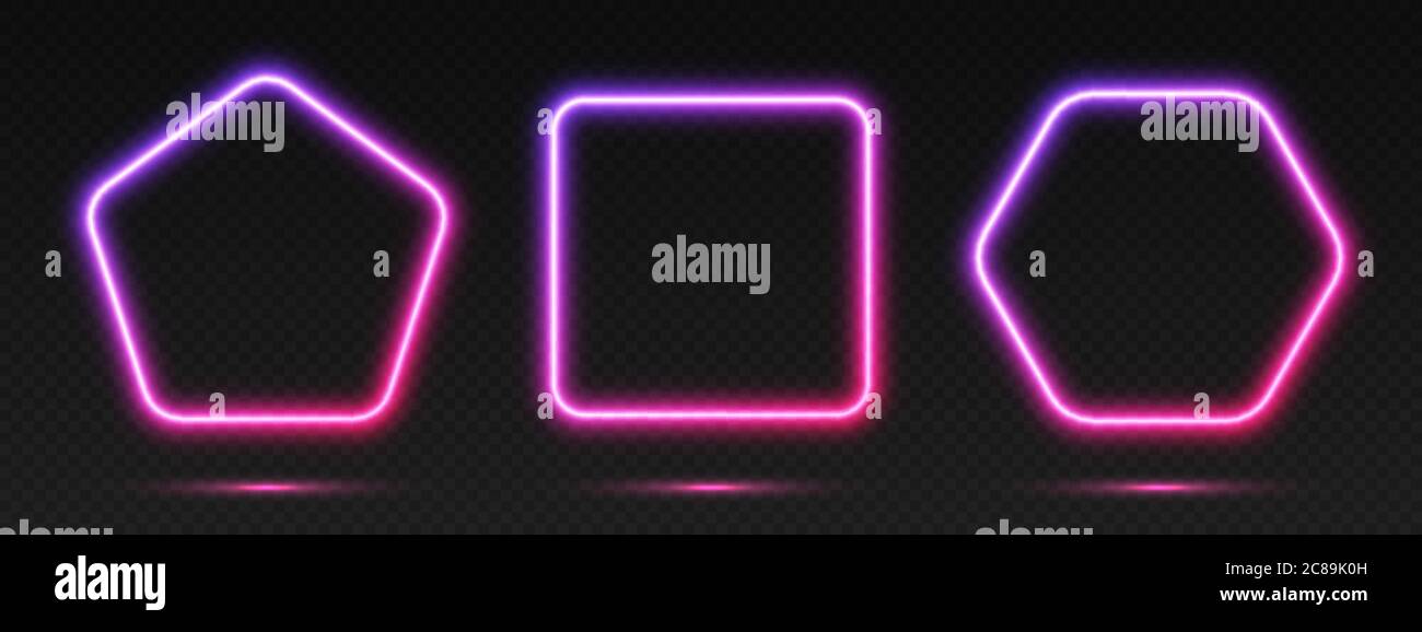 Neon gradient frames set, collection of purple-pink glowing borders ...