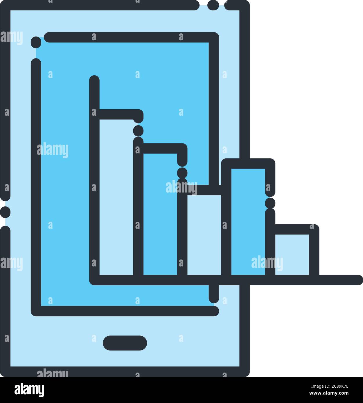 Smartphone with bars chart line and fill style icon design, Cellphone ...