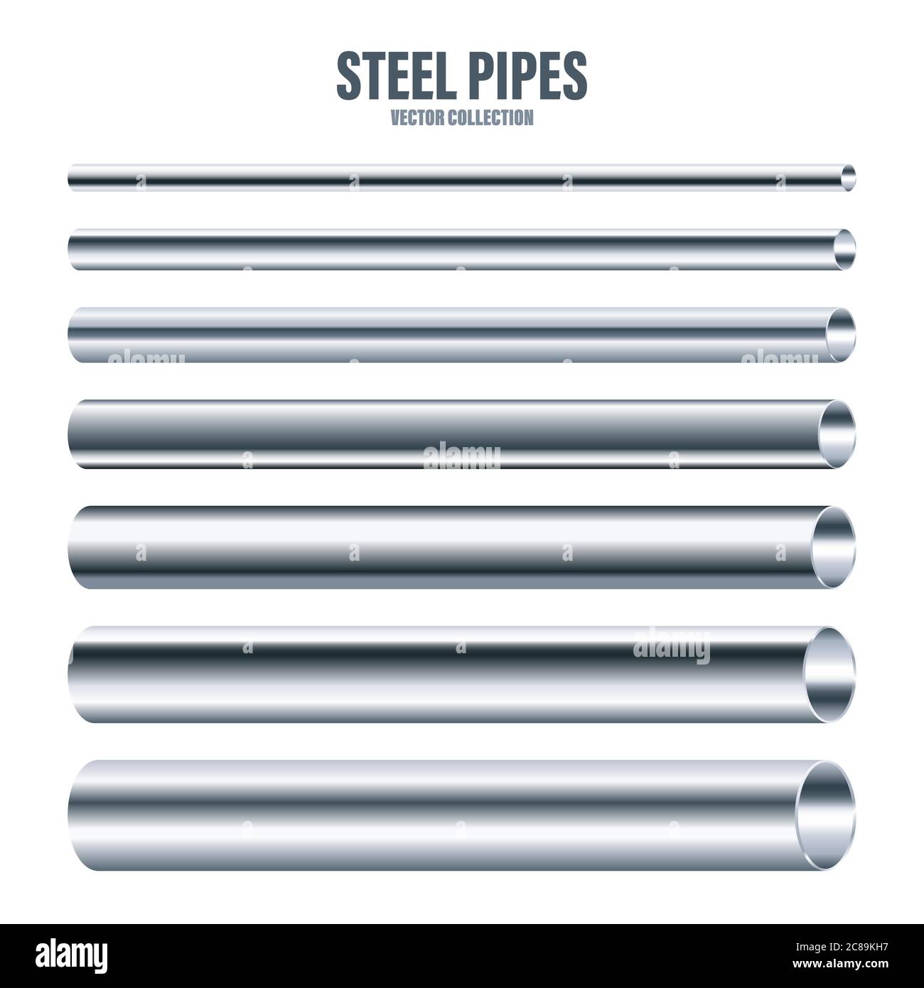 Steel pipes collection. Construction material. Polished metal texture ...