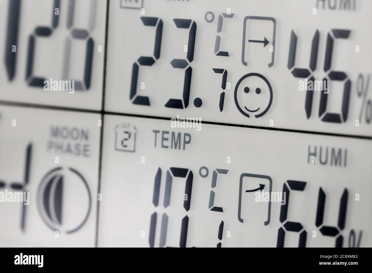 device showing both indoor and outdoor temperature and humidity Stock ...