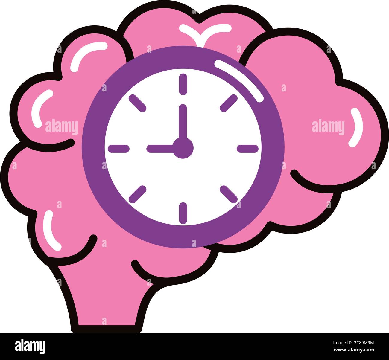 brain human with time clock line and fill style icon vector ...
