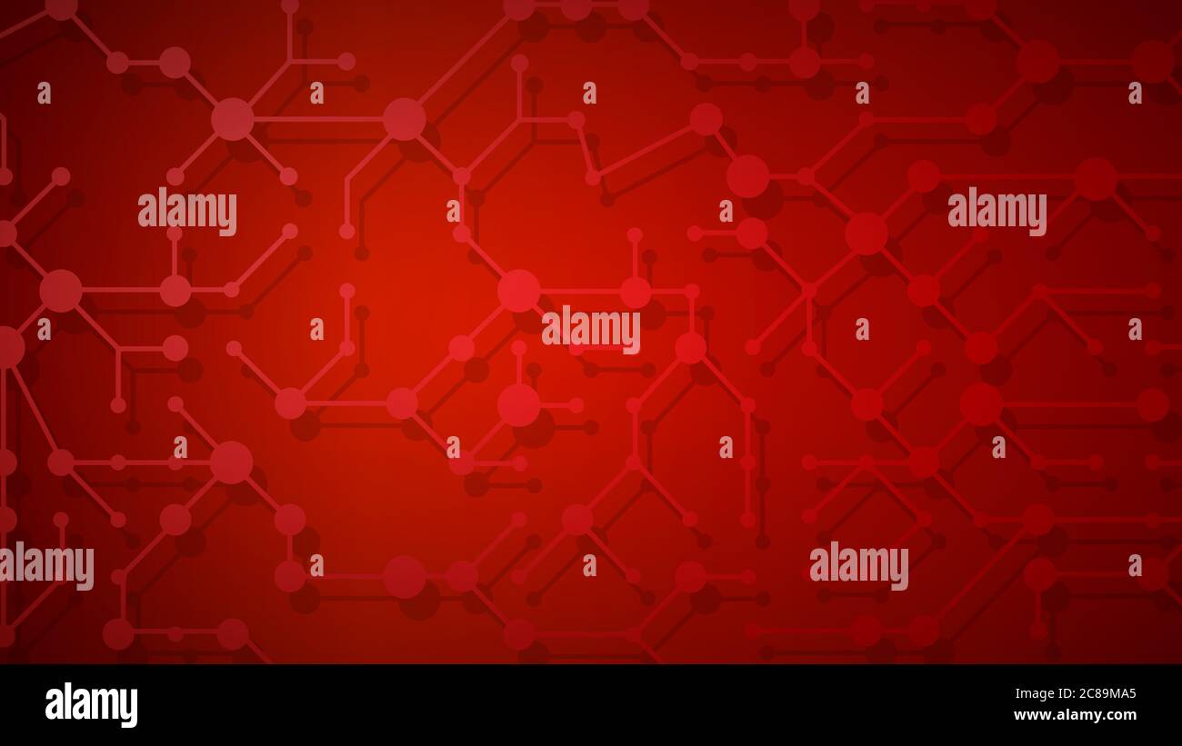 Abstract background of connecting lines and dots with shadows in red ...