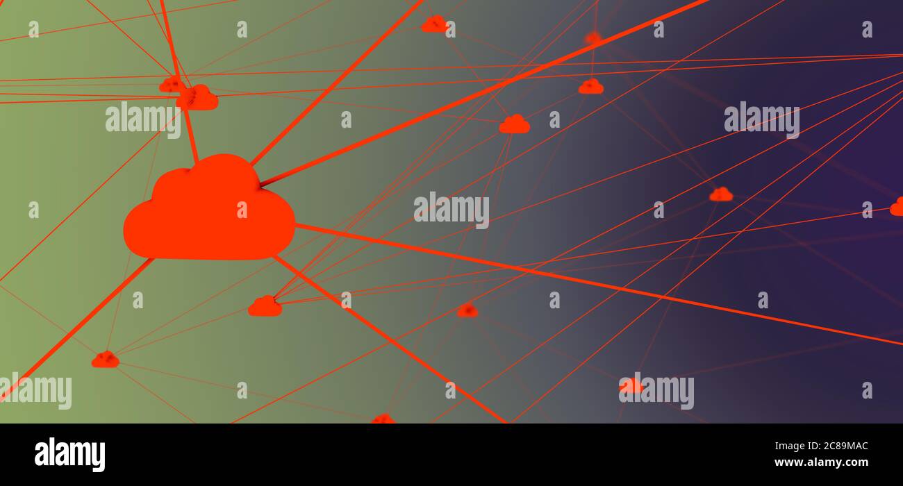 Digital network of connected online cloud storage - 3d illustration ...