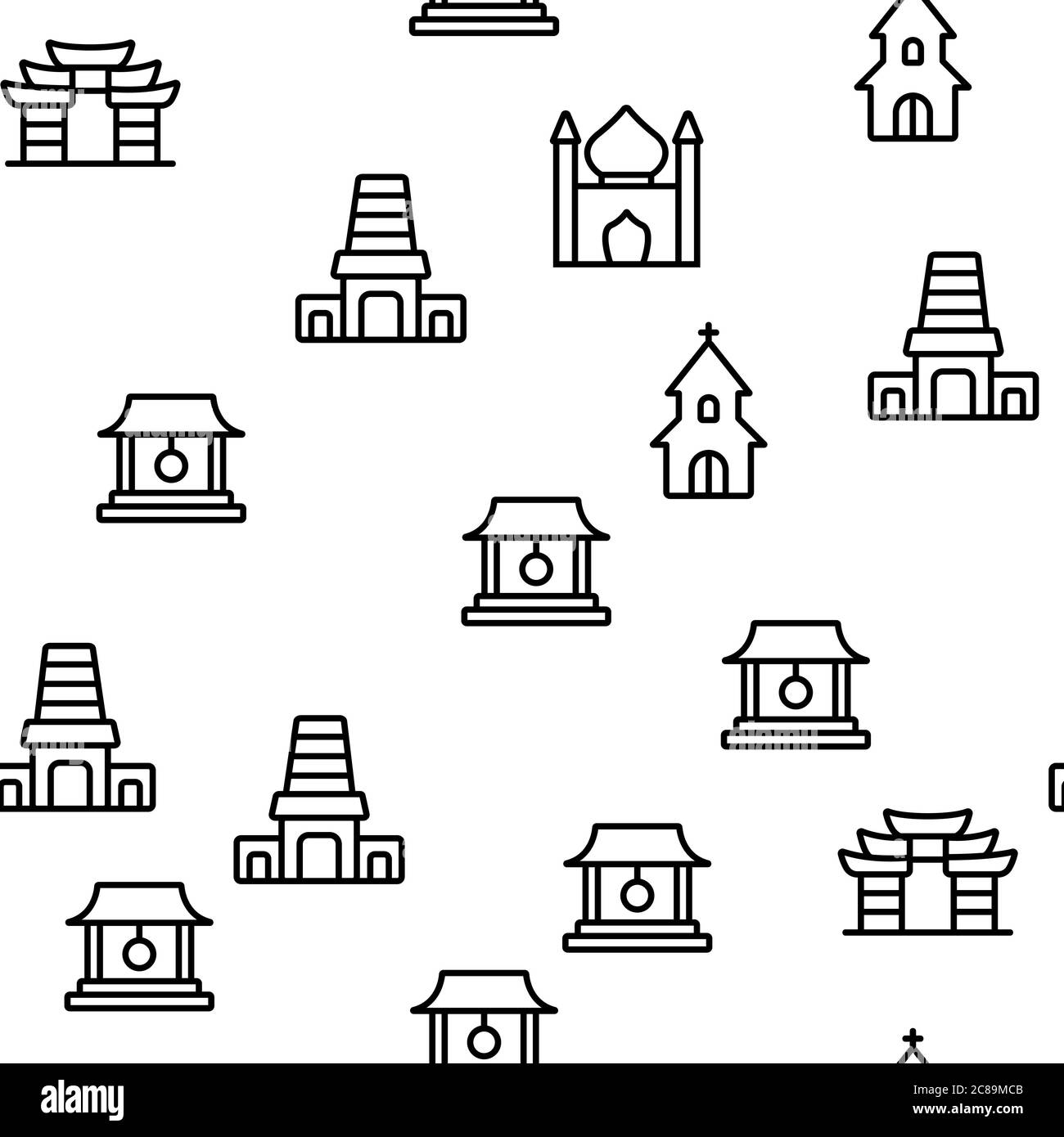 Temple Architecture Building Vector Seamless Pattern Stock Vector Image ...