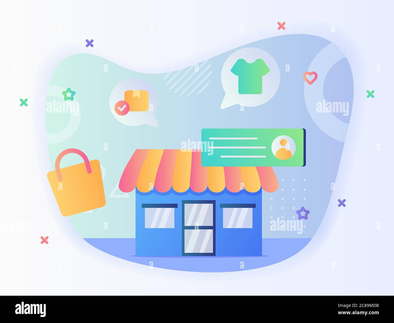 Store facade background of shopping bag package box cloth profile ...