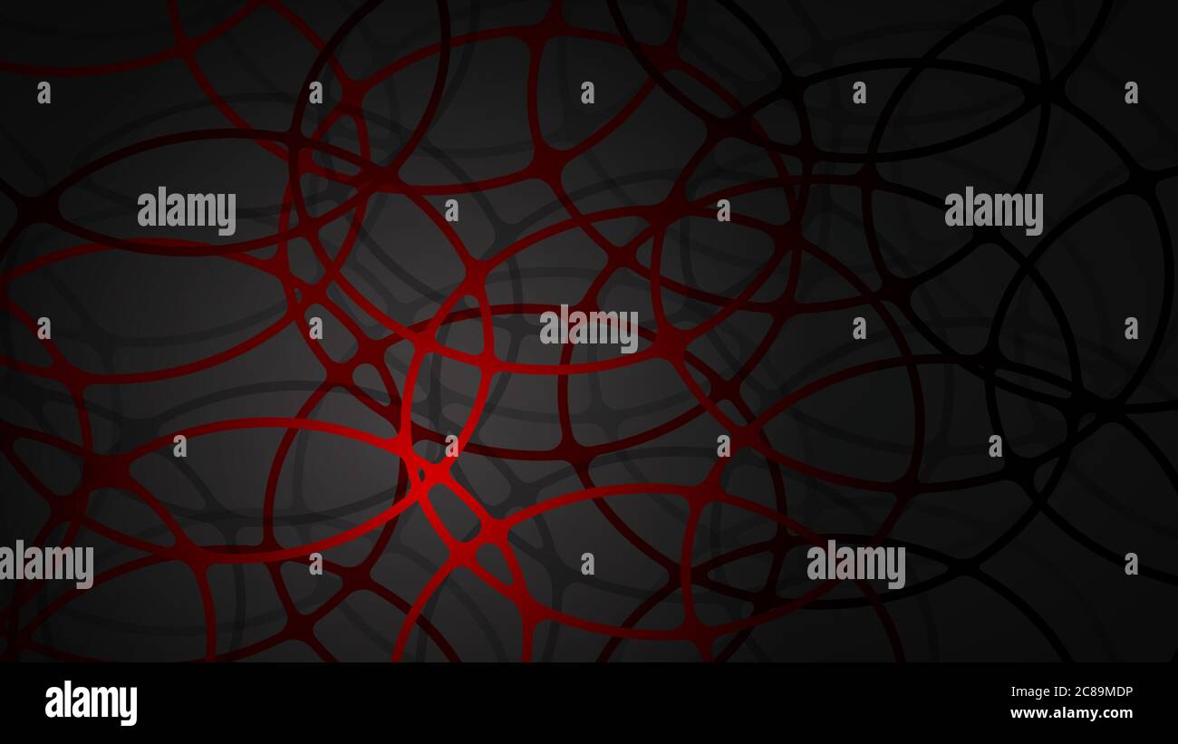 Abstract illustration of dark red intersecting circles with shadows on black background Stock ...