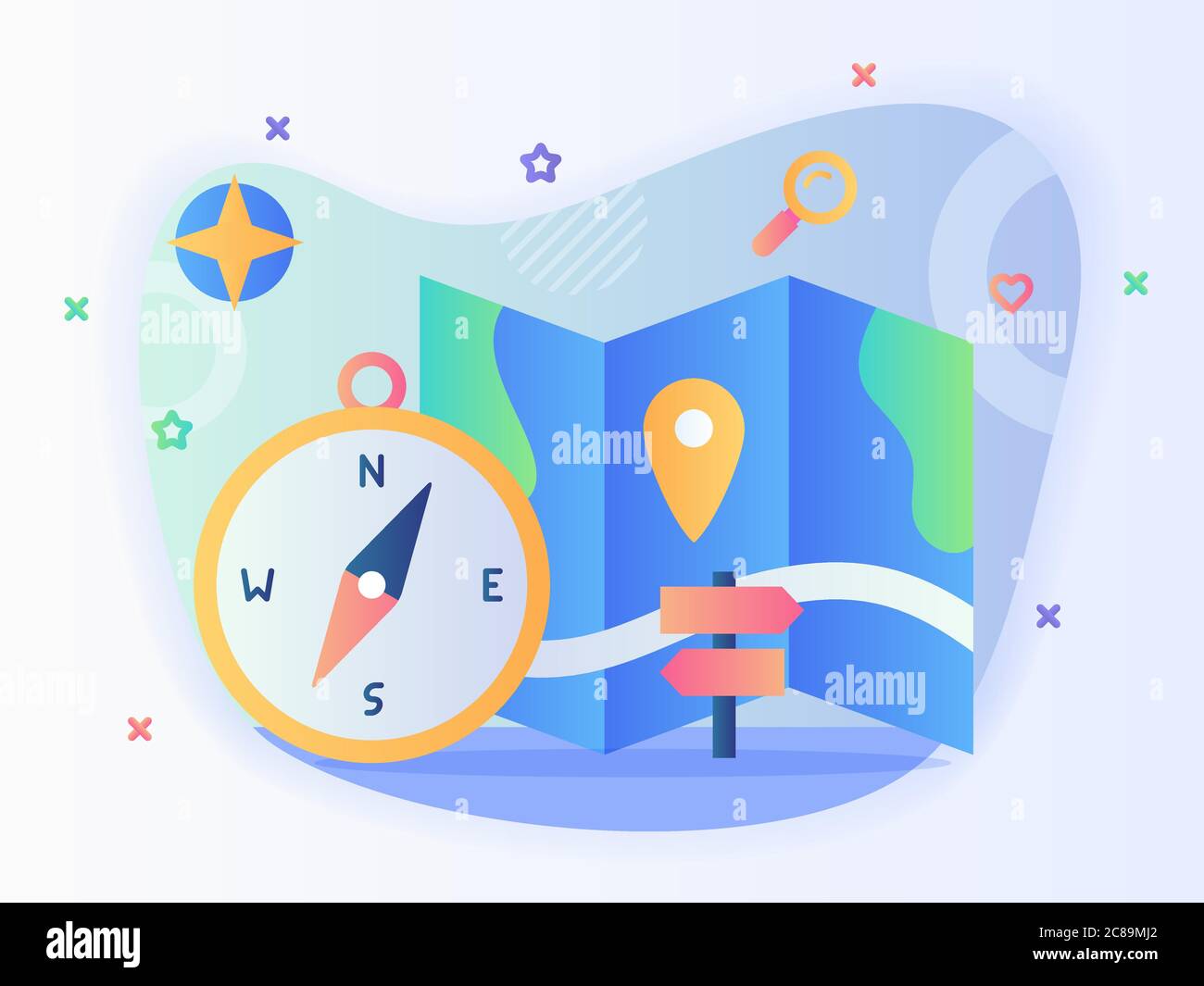 Compass in front pointer location map brochure signpost with flat style ...