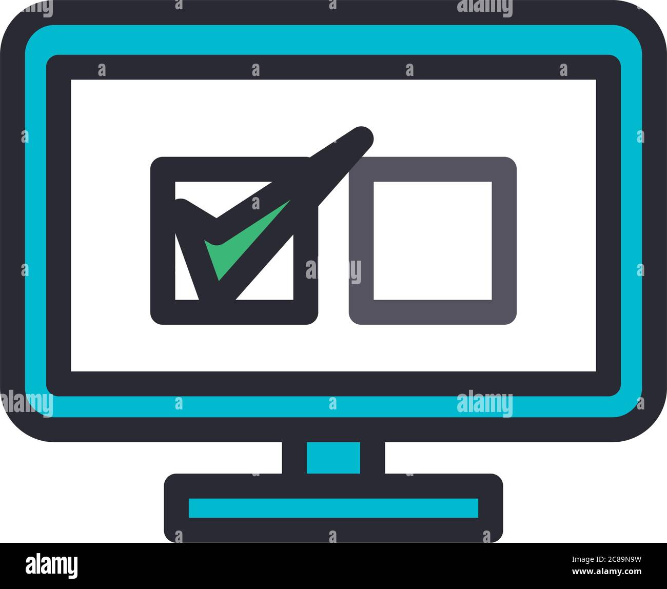 Check mark options on computer line and fill style icon design ...
