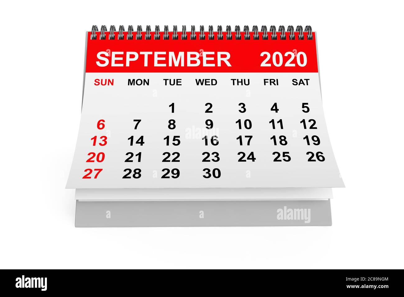 2020 Year September Calendar on a white background. 3d rendering Stock ...