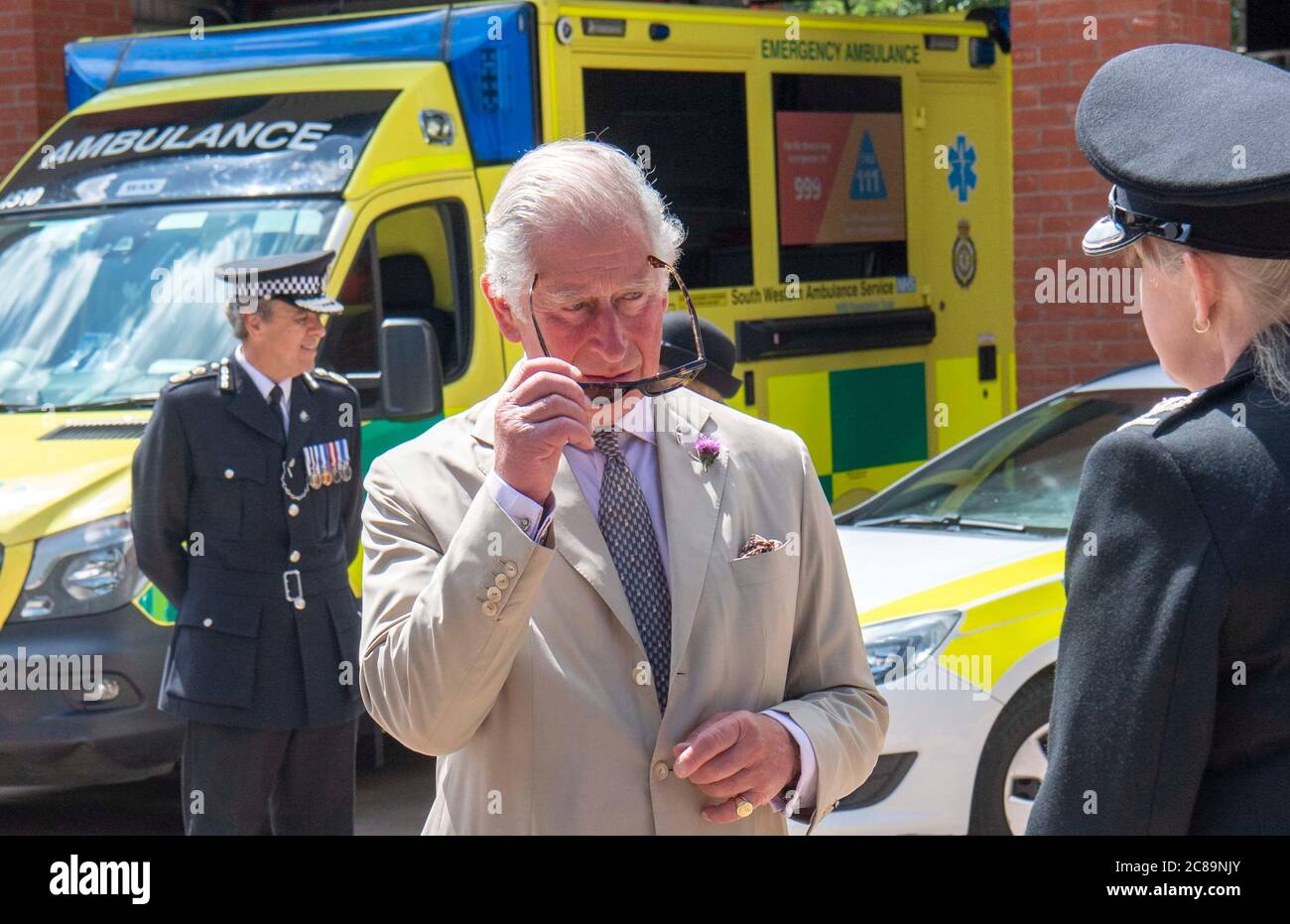 The Prince of Wales during a visit to Middlemoor Fire Station in Devon ...