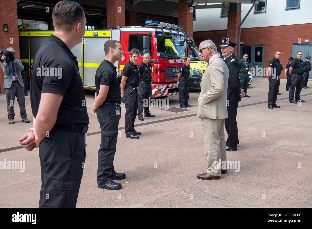 The Prince of Wales during a visit to Middlemoor Fire Station in Devon ...