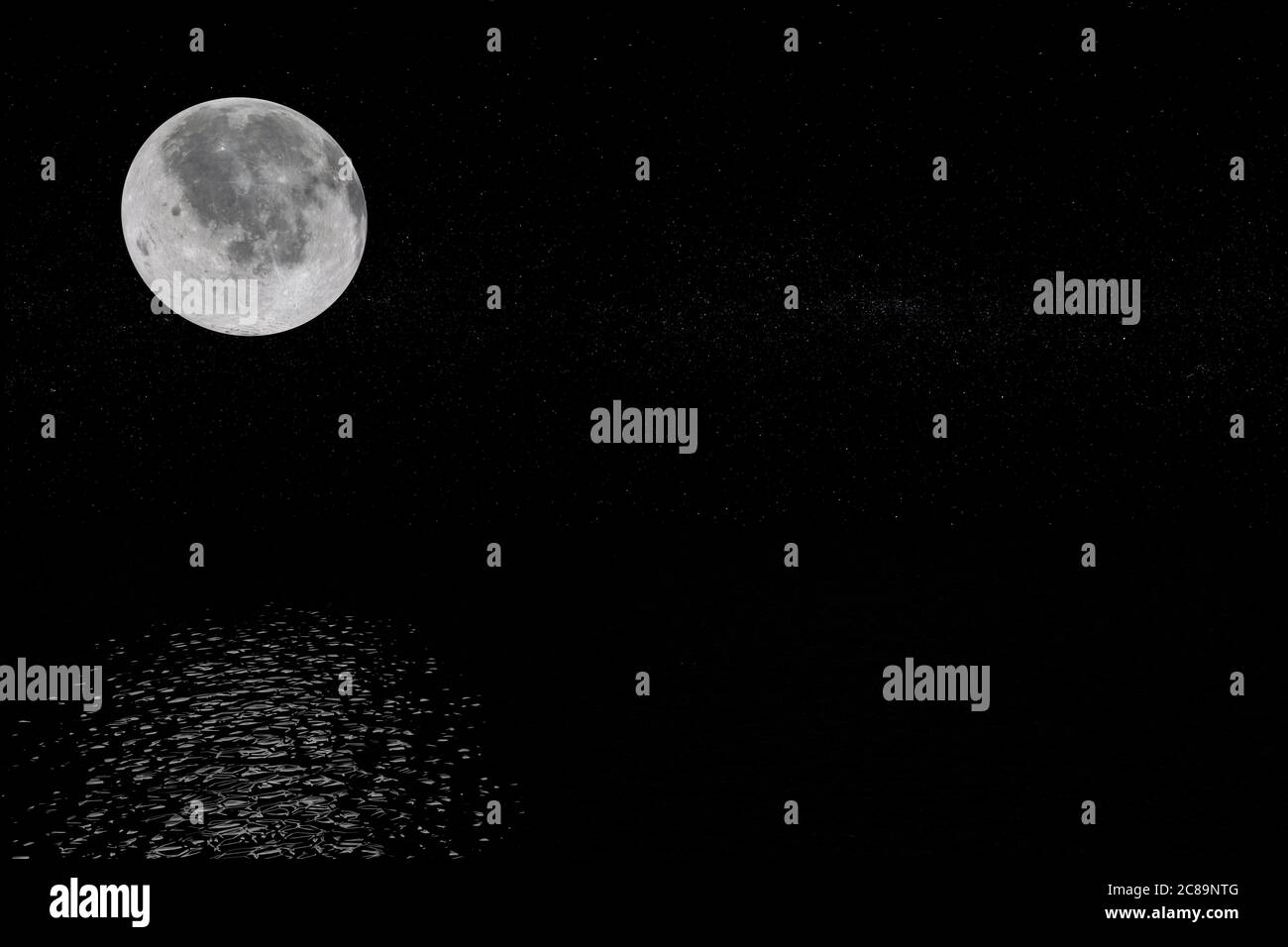 View of Full Big Super Moon from Space on a Black Sky Stars background ...