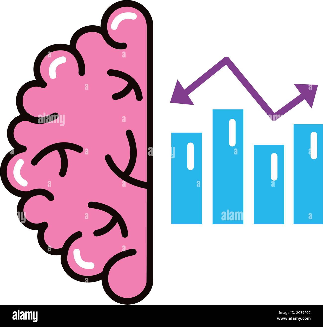 brain human with statistics bars line and fill style icon vector ...