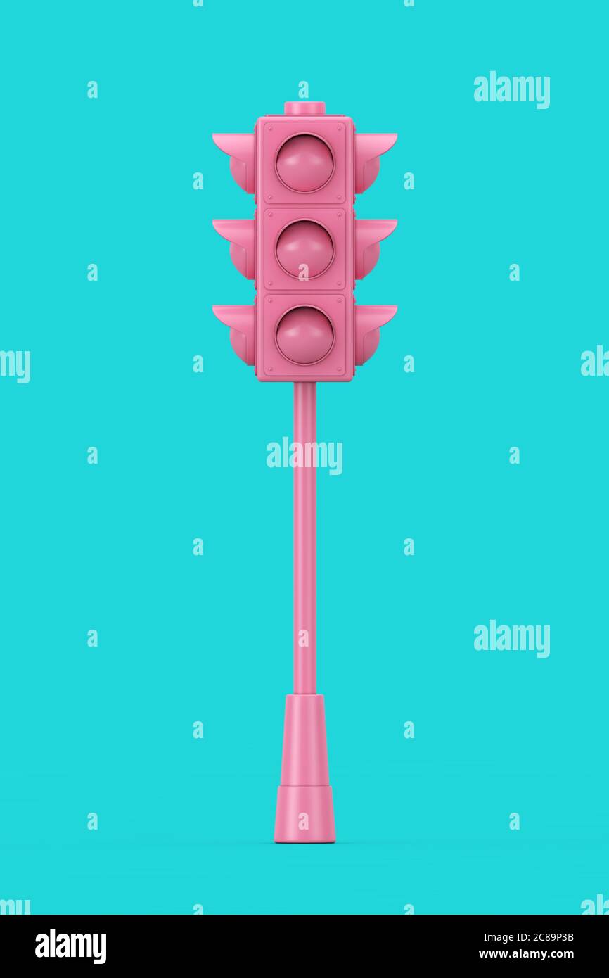 Pink Traffic Lights in Duotone Style on a blue background. 3d Rendering ...