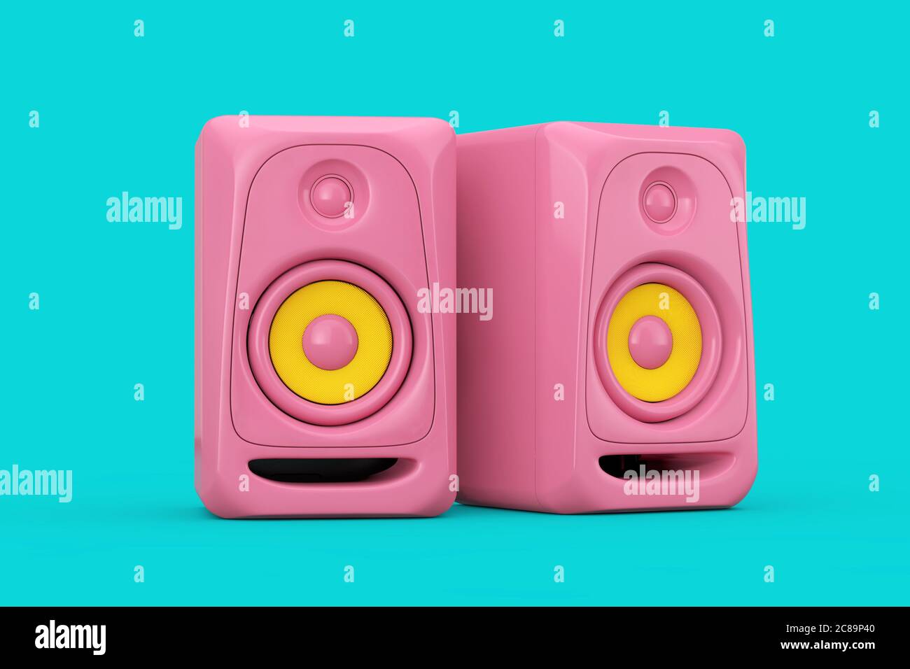 Pink Audio Studio Acoustic Speakers in Duotone Style on a blue ...