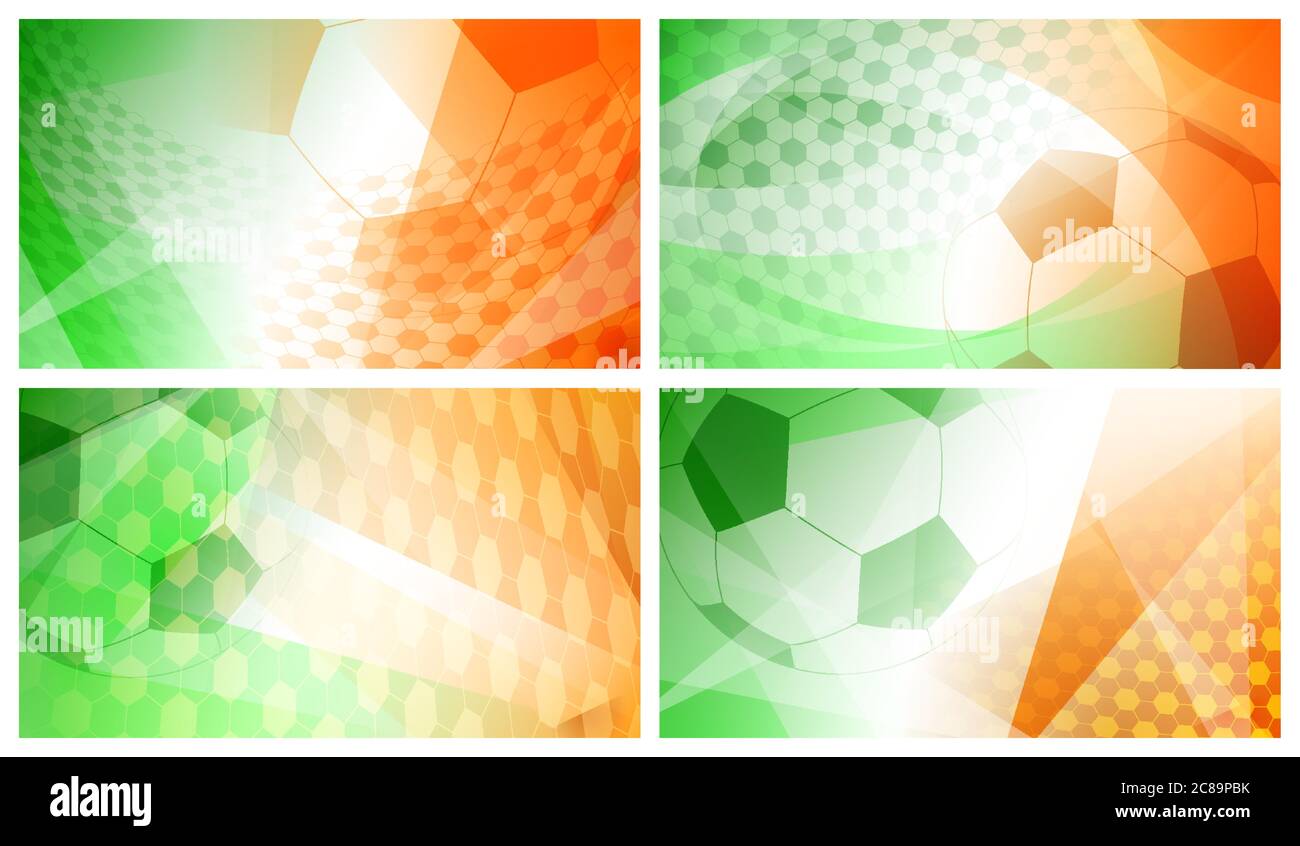 Set of four football or soccer abstract backgrounds with big ball in ...