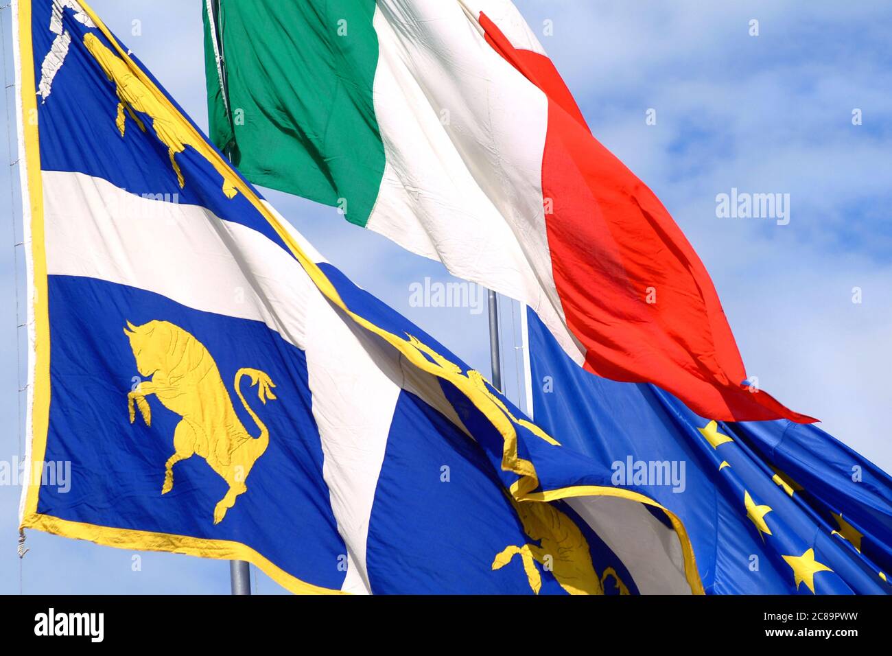 Waving flags of Turin, Italy and Europe Stock Photo - Alamy