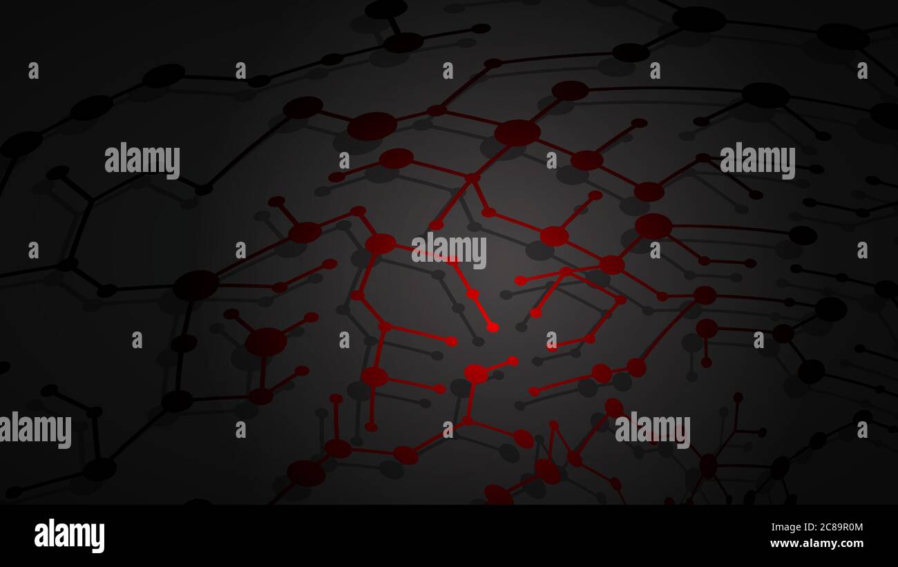 Abstract illustration of red connecting lines and dots with shadows on ...