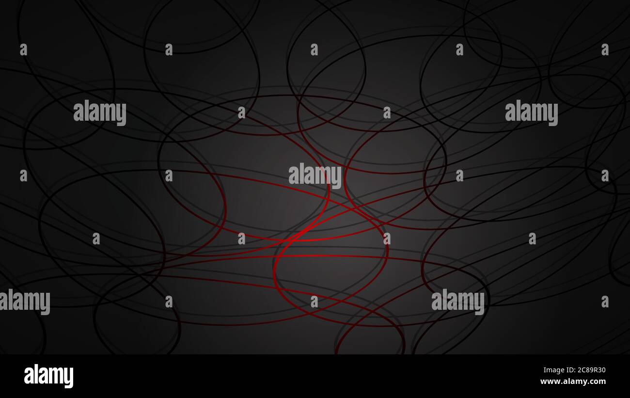 Abstract illustration of dark red intersecting circles with shadows on black background Stock ...