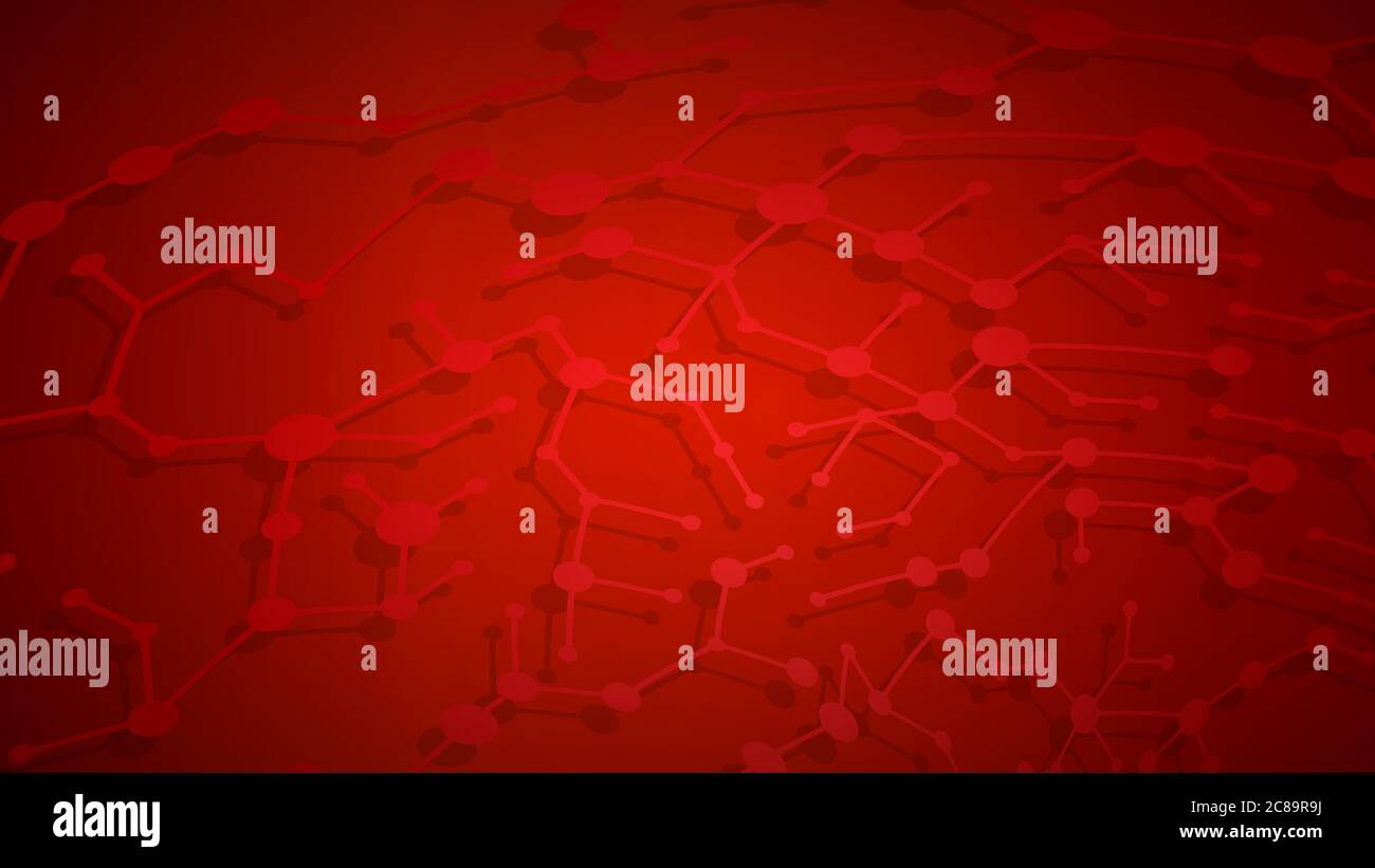 Abstract background of connecting lines and dots with shadows in red ...