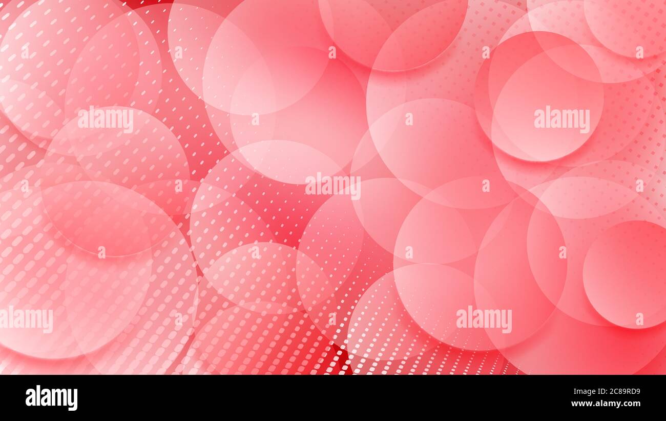 Abstract background of translucent circles and halftone dots in red ...