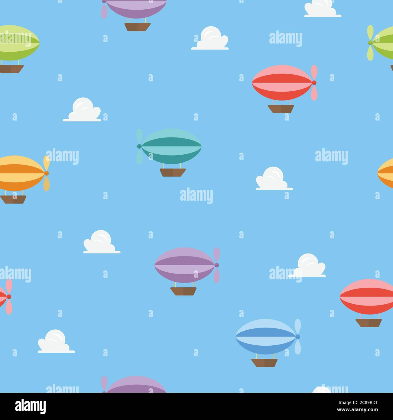 Airships flying on blue sky seamless pattern. Vector illustration Stock ...