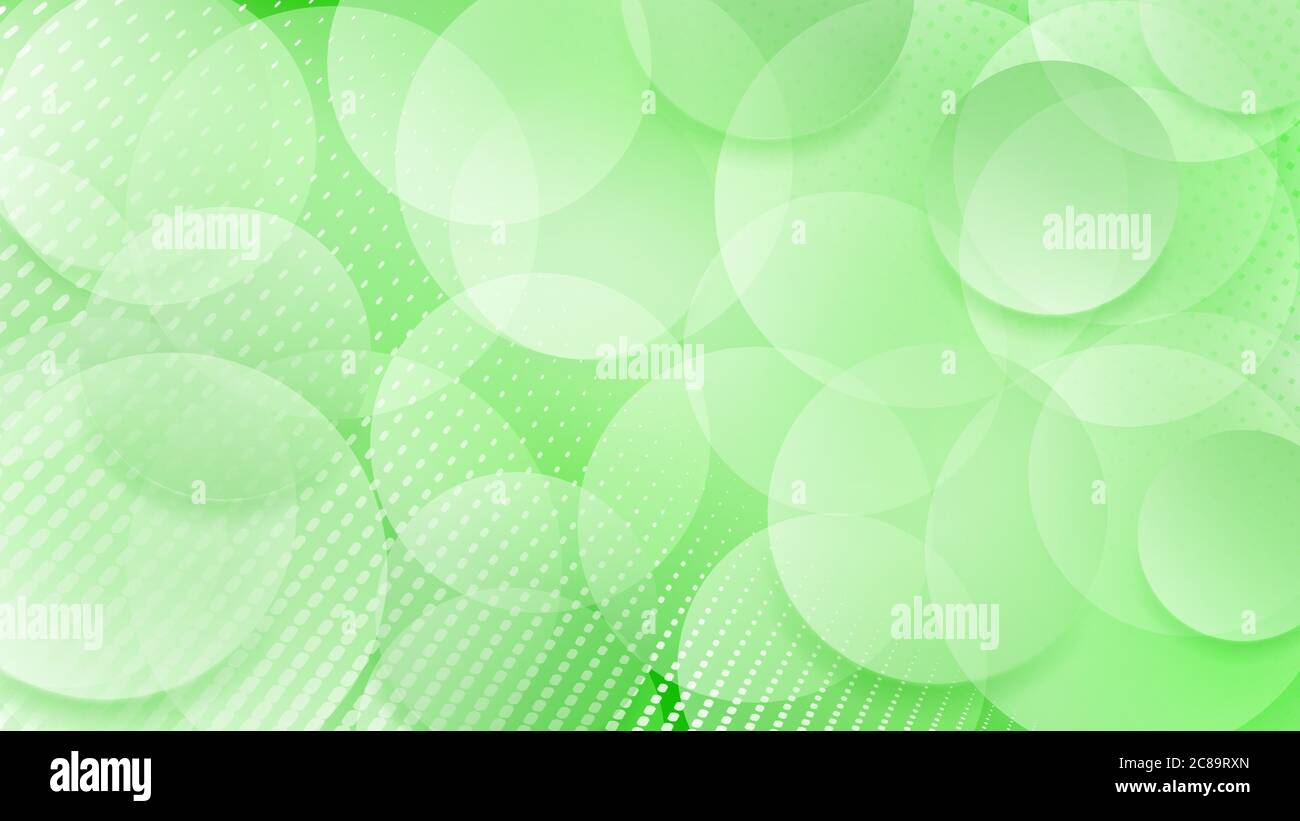 Abstract background of translucent circles and halftone dots in green ...