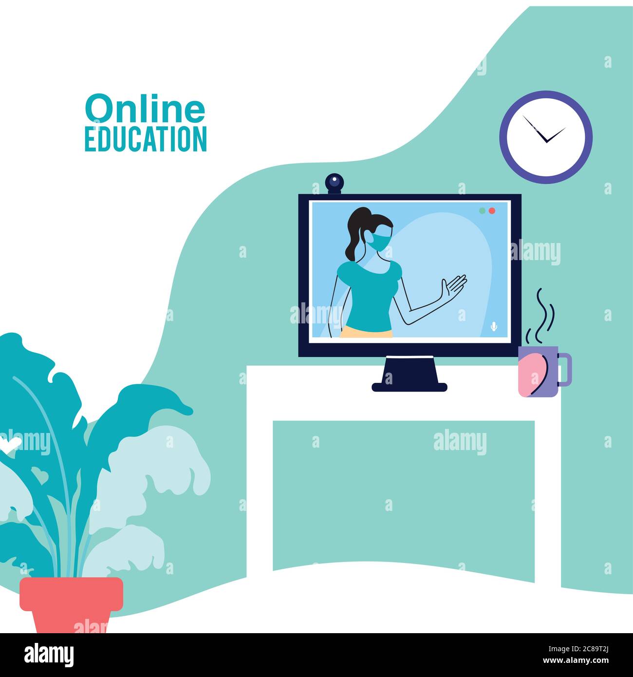 Teacher on the screen giving online class vector illustration design ...