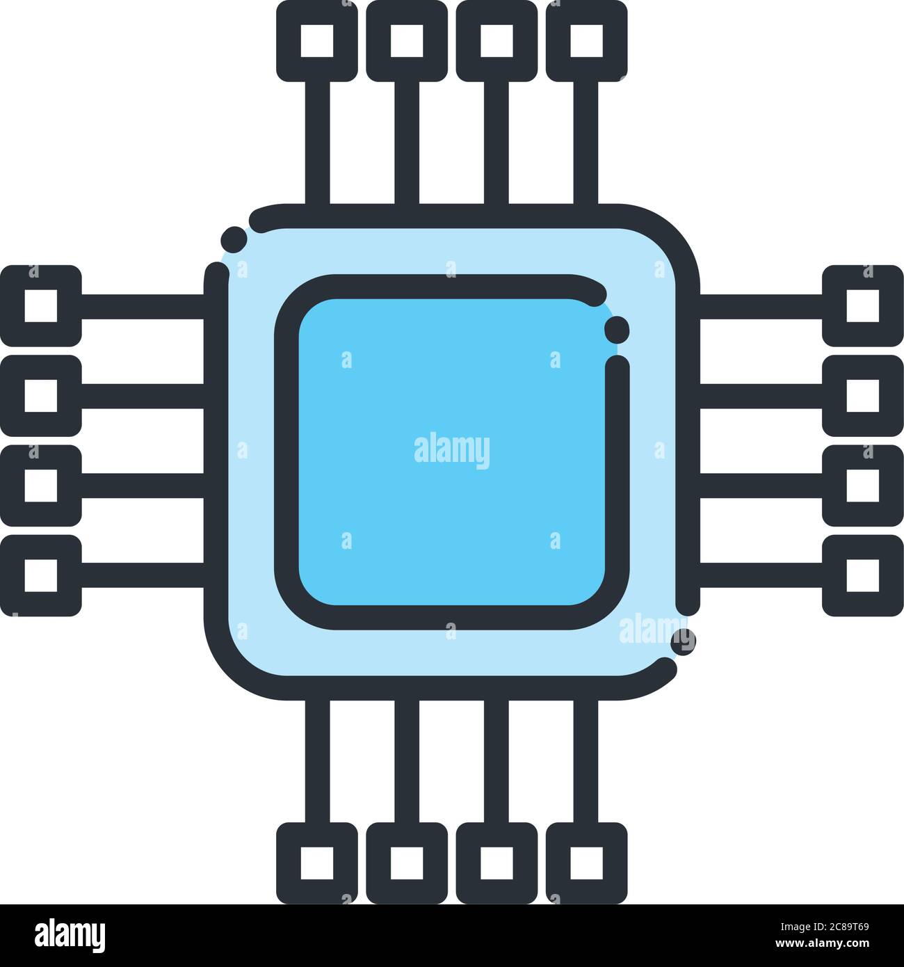 Big data motherboard line and fill style icon design, Web hosting center base security system ...