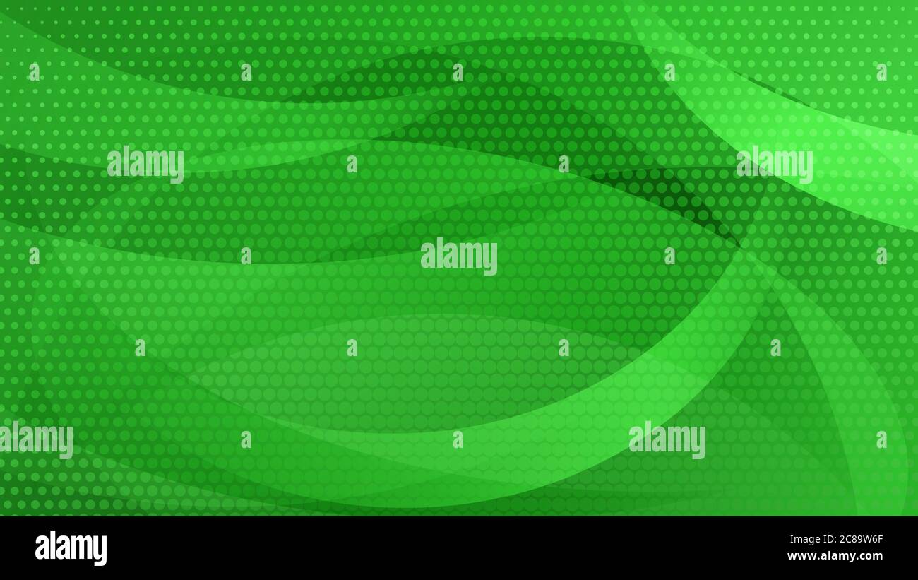 Abstract background of curved lines, curves and halftone dots in green ...