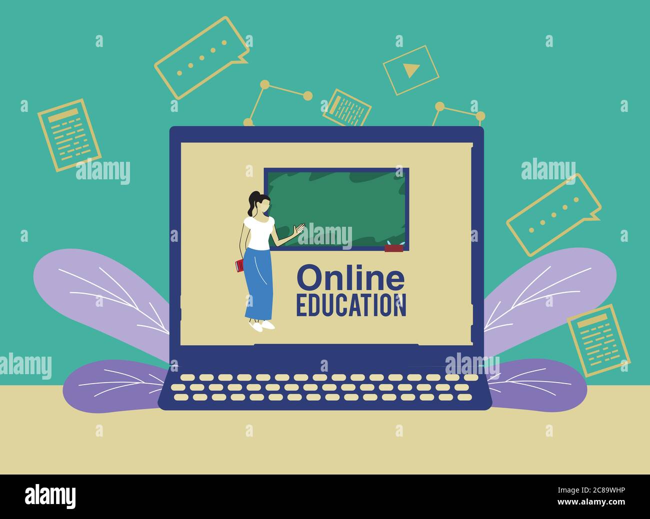 Teacher on the screen giving online class vector illustration design ...