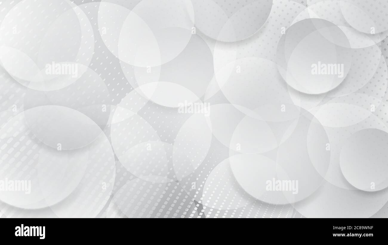 Abstract background of translucent circles and halftone dots in white ...