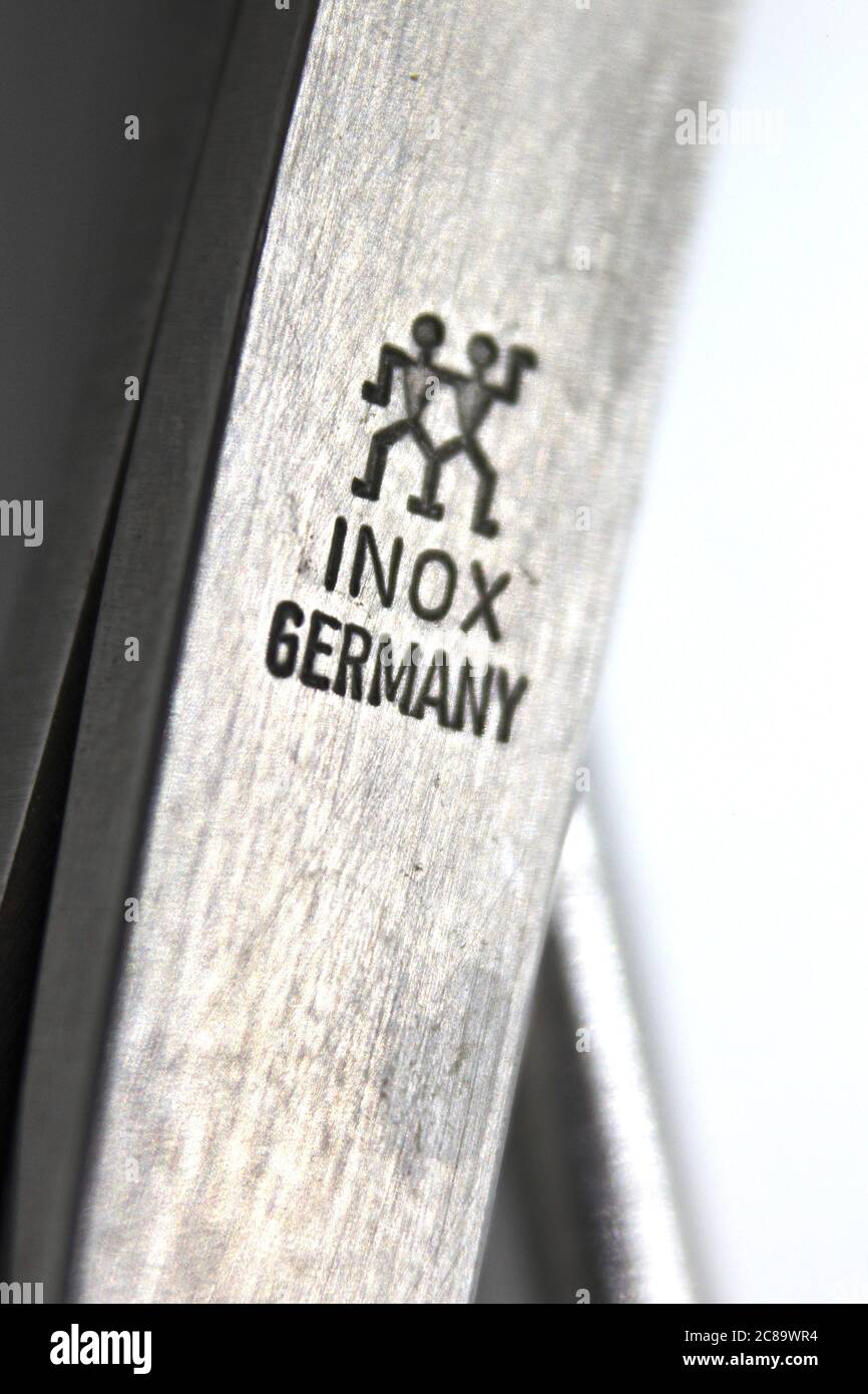 Detail of scissors with stainless steel inox Germany logo Stock Photo ...