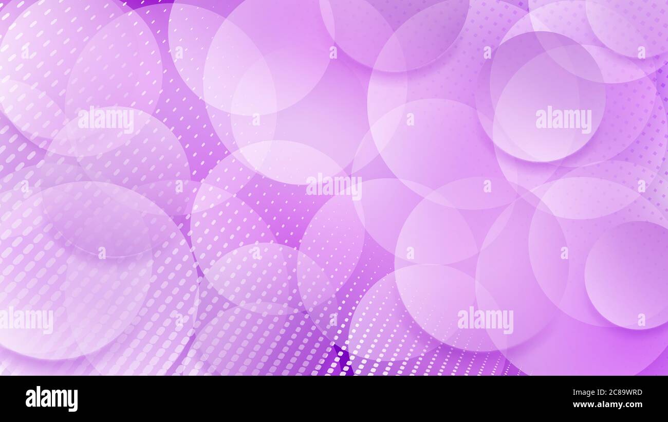 Abstract background of translucent circles and halftone dots in purple ...