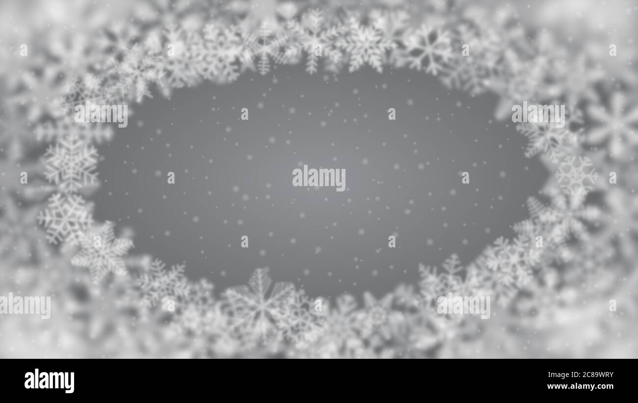 Christmas background of snowflakes of different shape, blur and ...