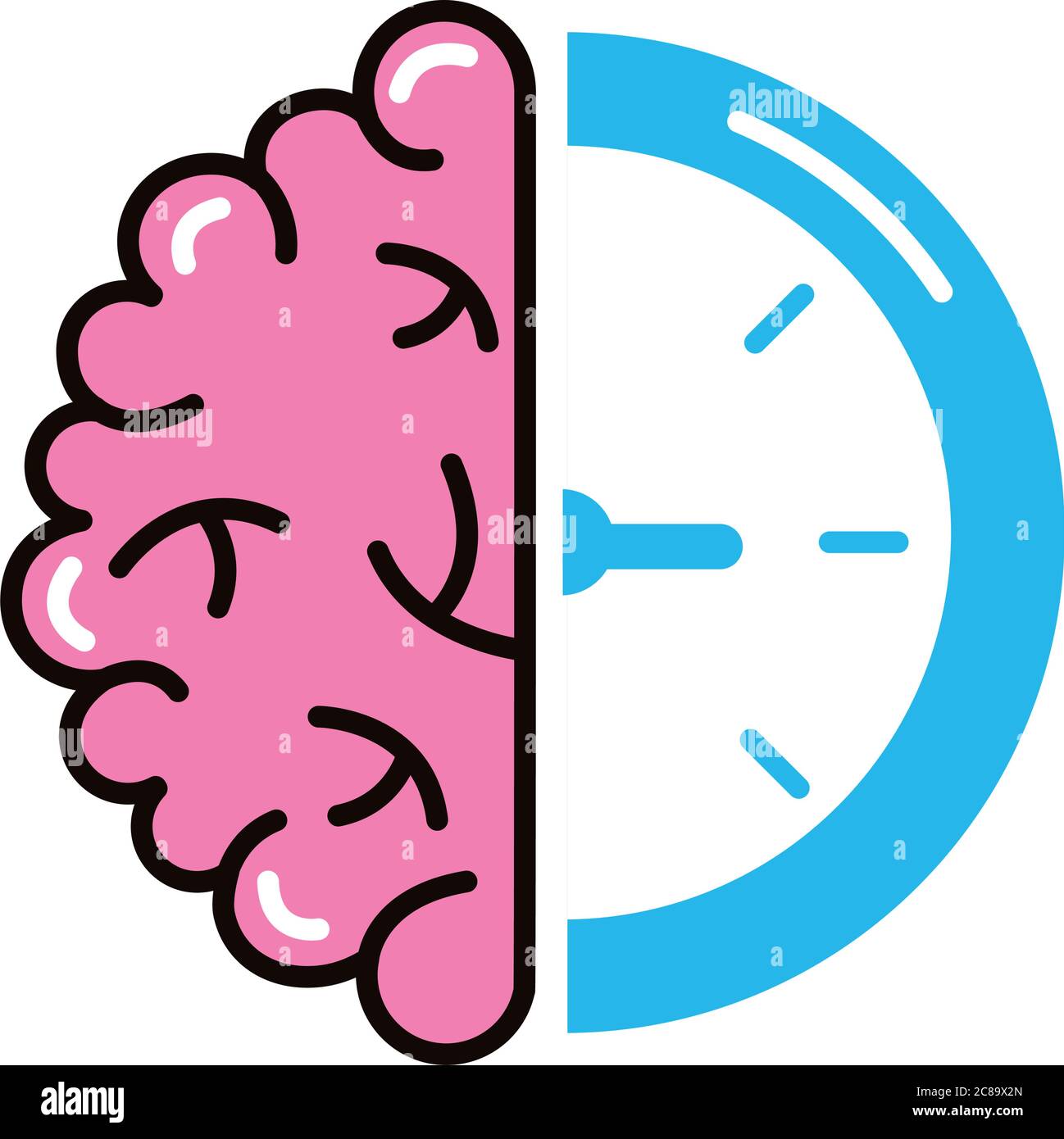 brain human with time clock line and fill style icon vector ...