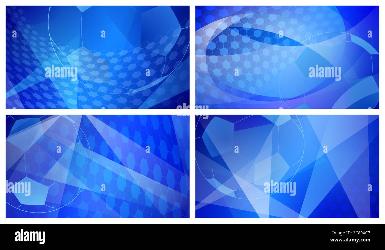 Set of four football or soccer abstract backgrounds with big ball in ...