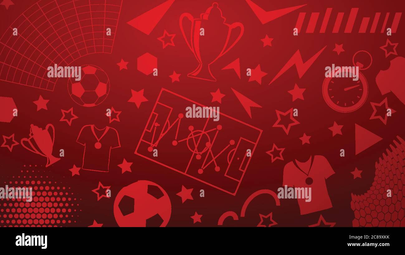 Background of football or soccer symbols in red colors Stock Vector ...