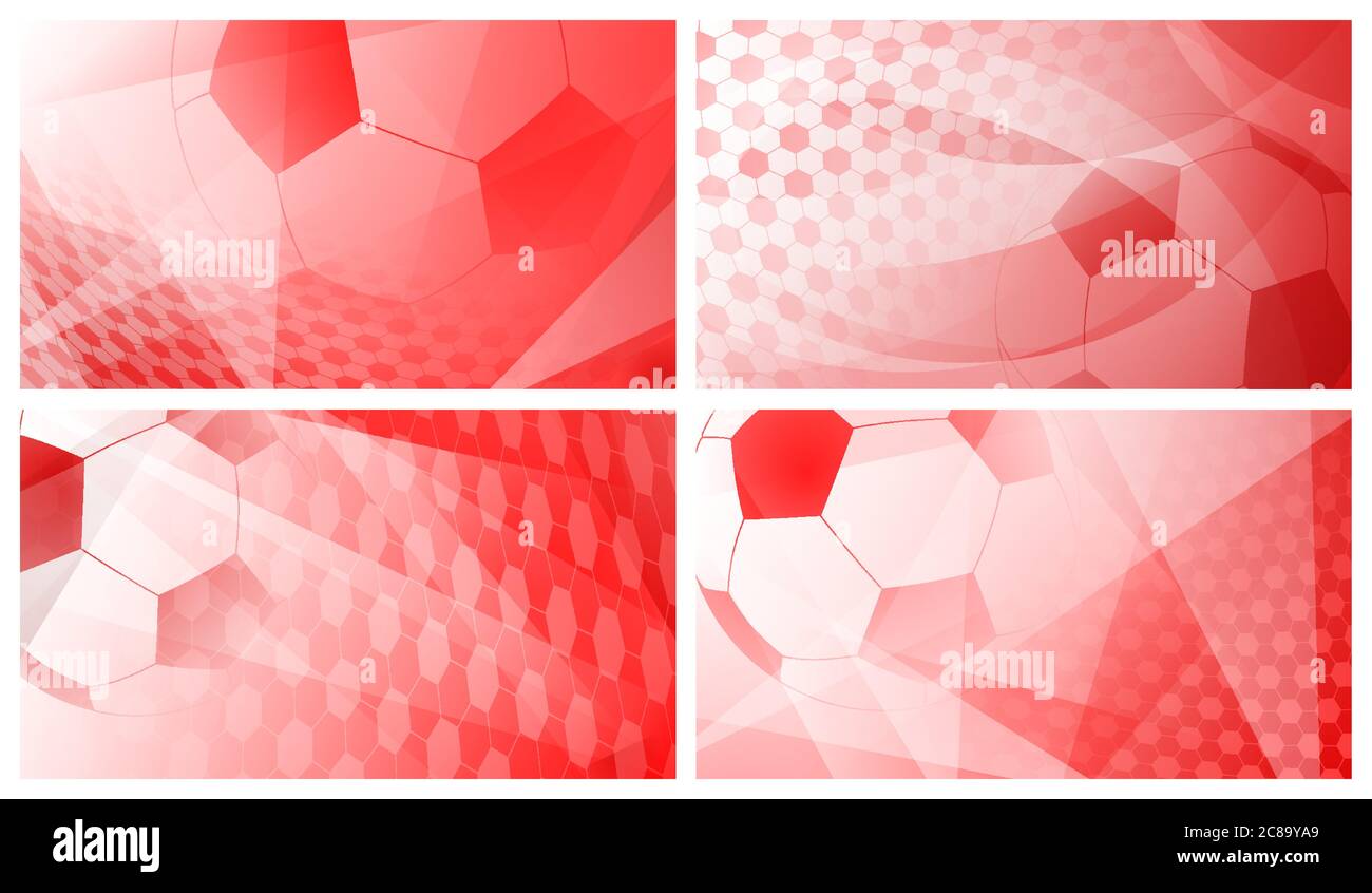 Set of four football or soccer abstract backgrounds with big ball in ...