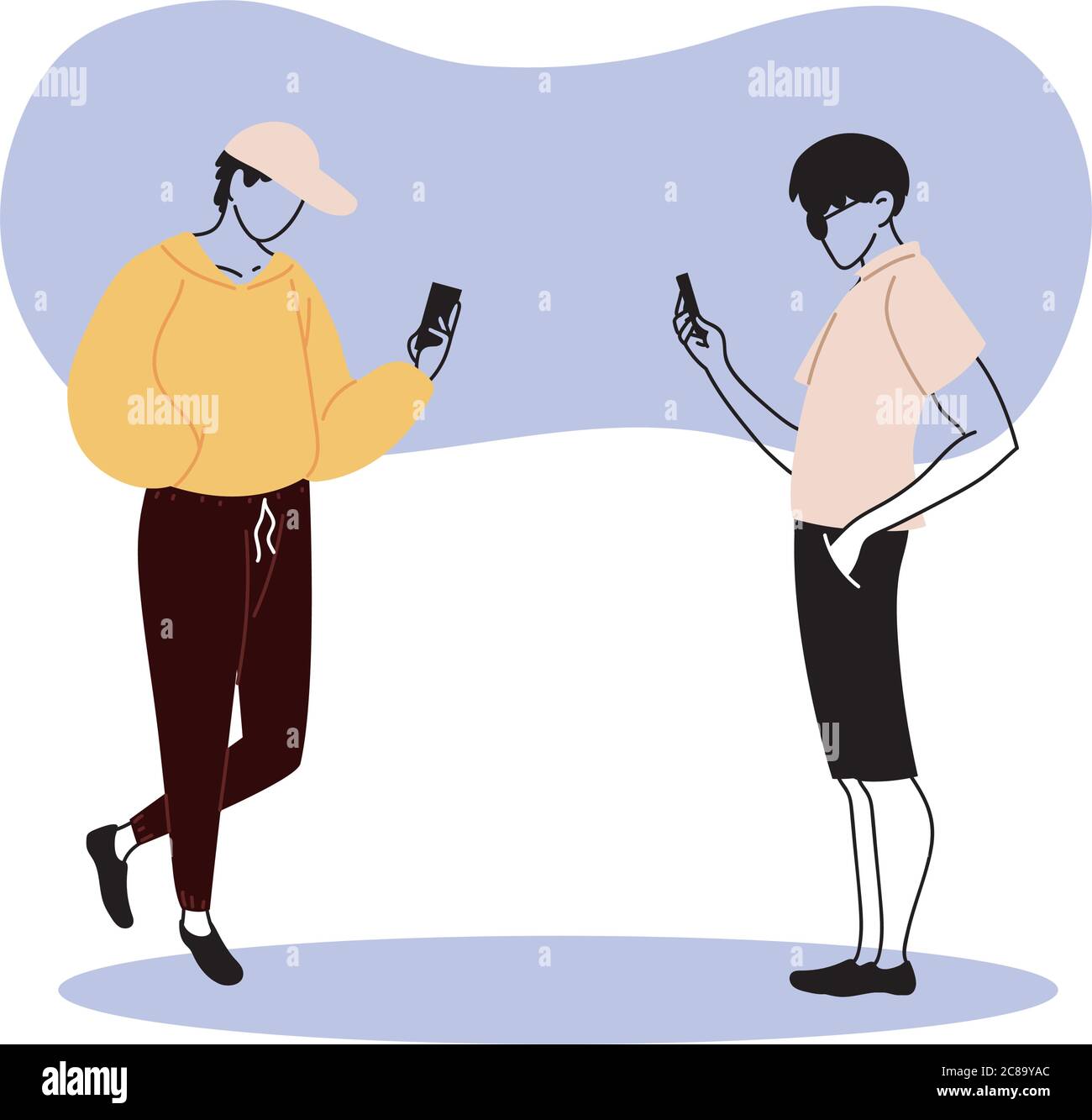 Young men checking the cell phone vector illustration design Stock ...