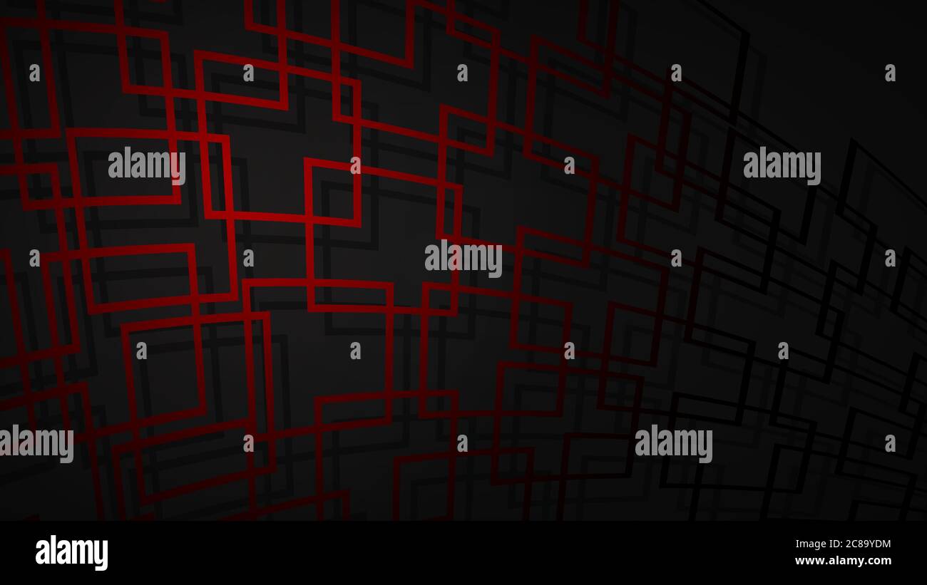 Abstract illustration of dark red intersecting squares with shadows on black background Stock ...