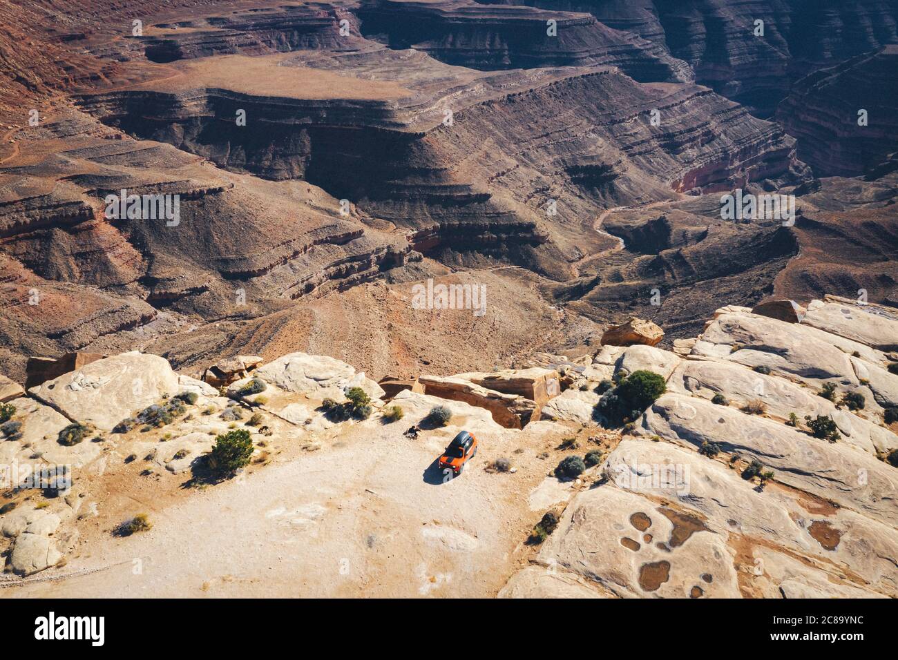 Aerial view of a car on a cliff of a Utah canyon Stock Photo - Alamy