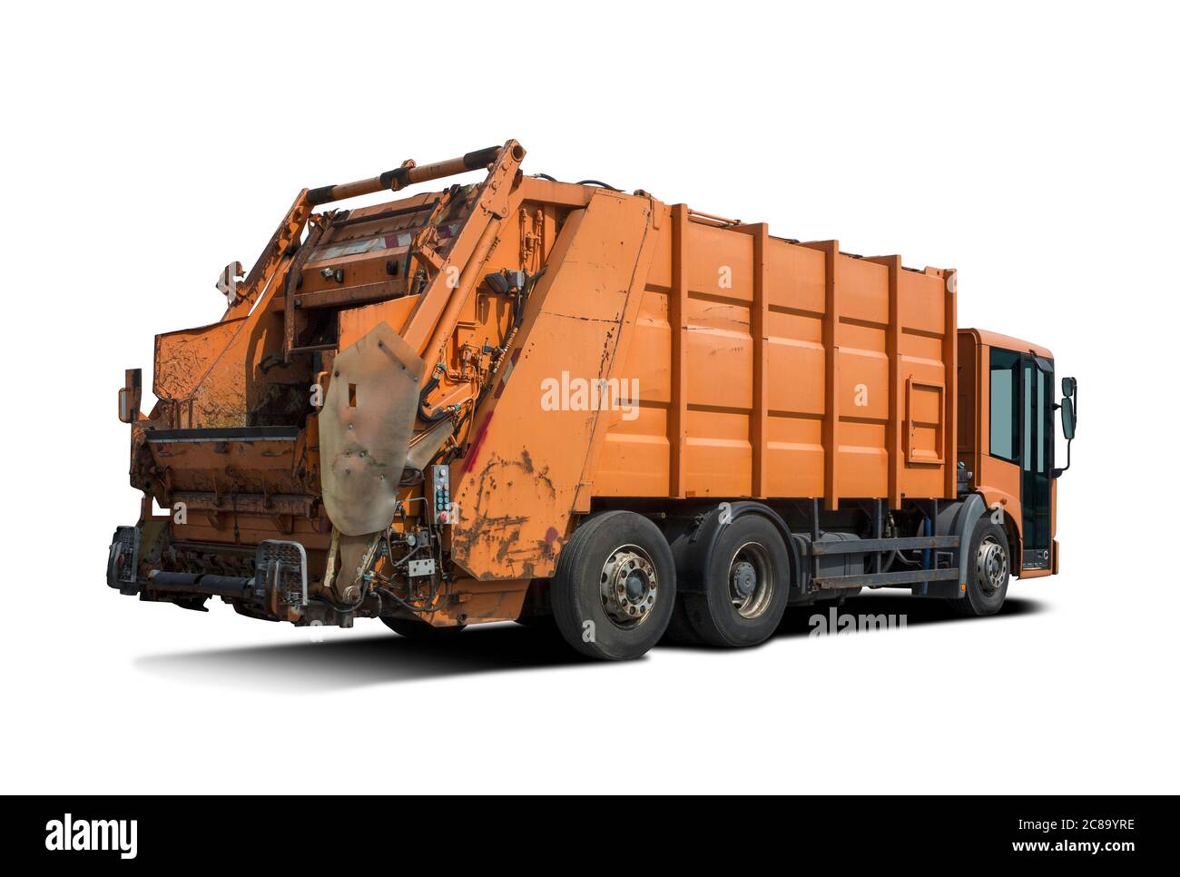 Garbage truck back view isolated on white Stock Photo - Alamy