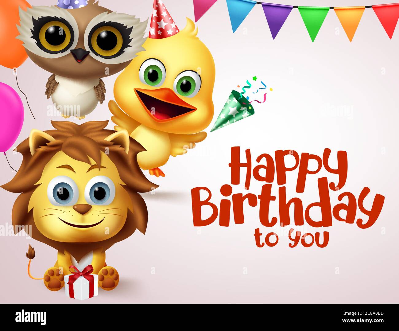 Happy birthday animal characters vector banner template. Happy birthday ...