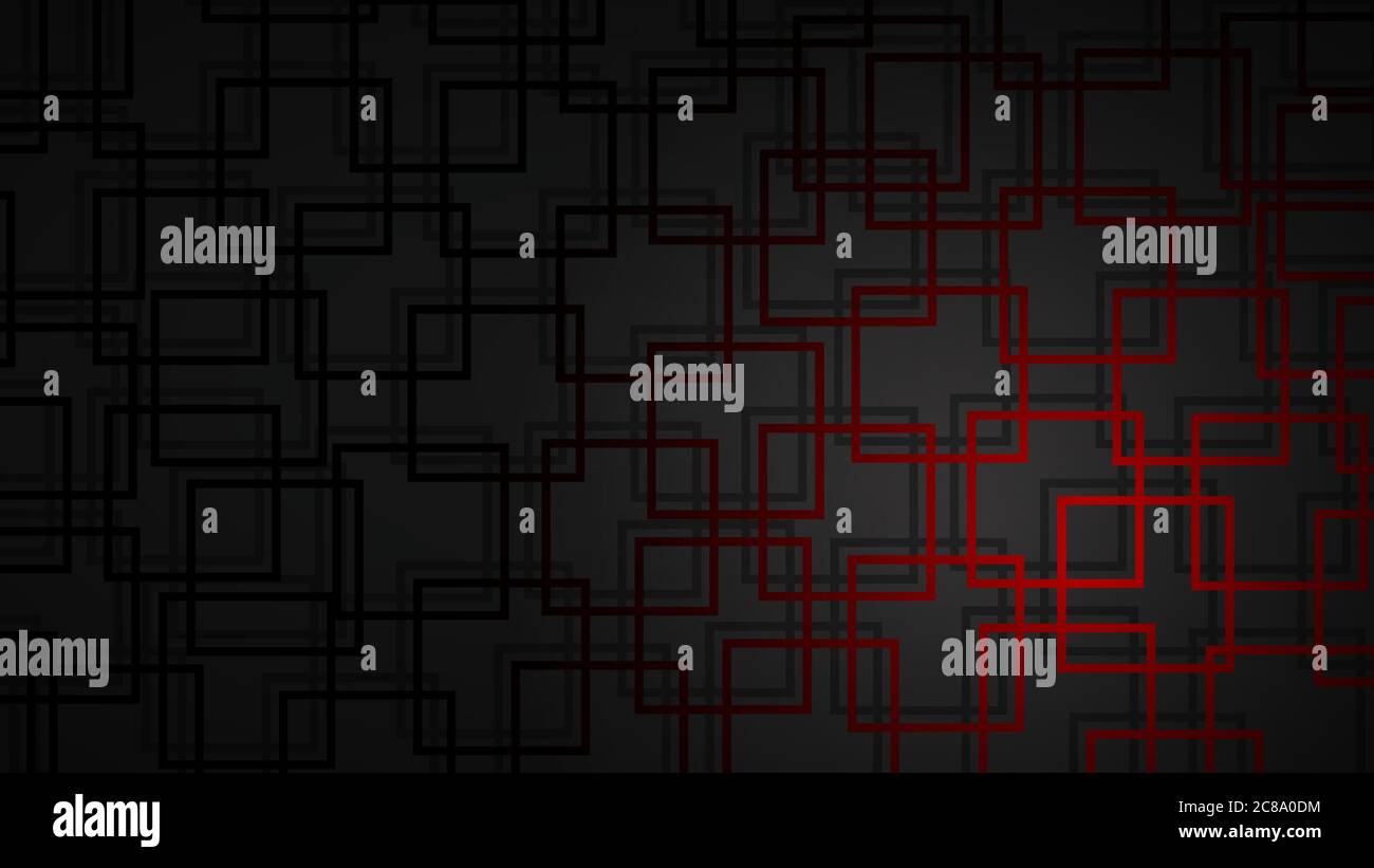 Abstract illustration of dark red intersecting squares with shadows on black background Stock ...