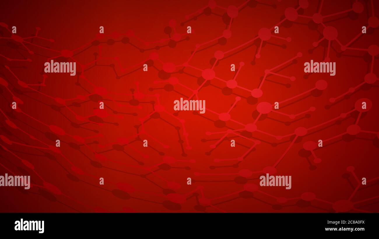 Abstract background of connecting lines and dots with shadows in red ...