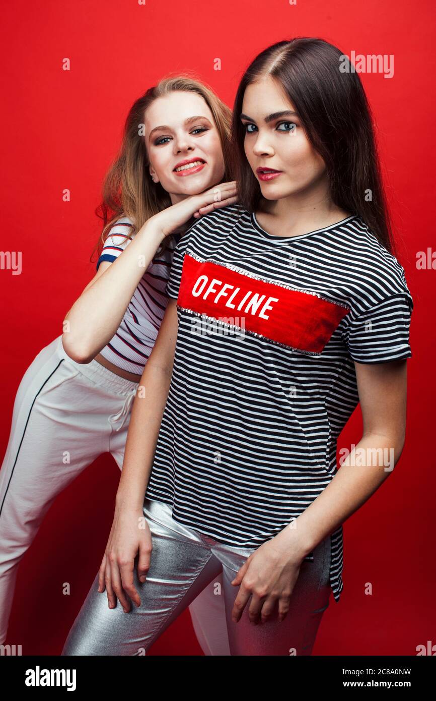 two best friends teenage girls together having fun, posing emotional on ...