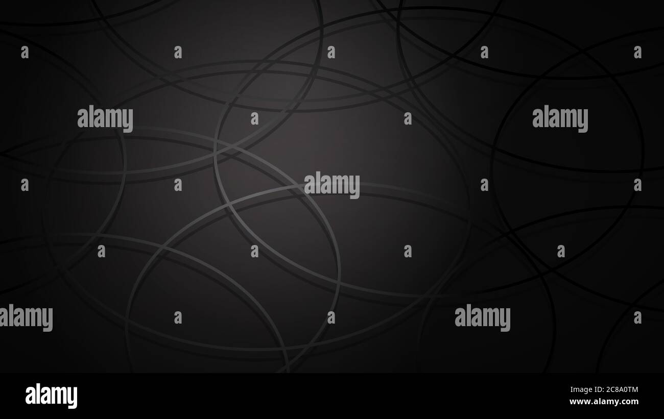 Abstract background of intersecting circles with shadows in dark colors ...